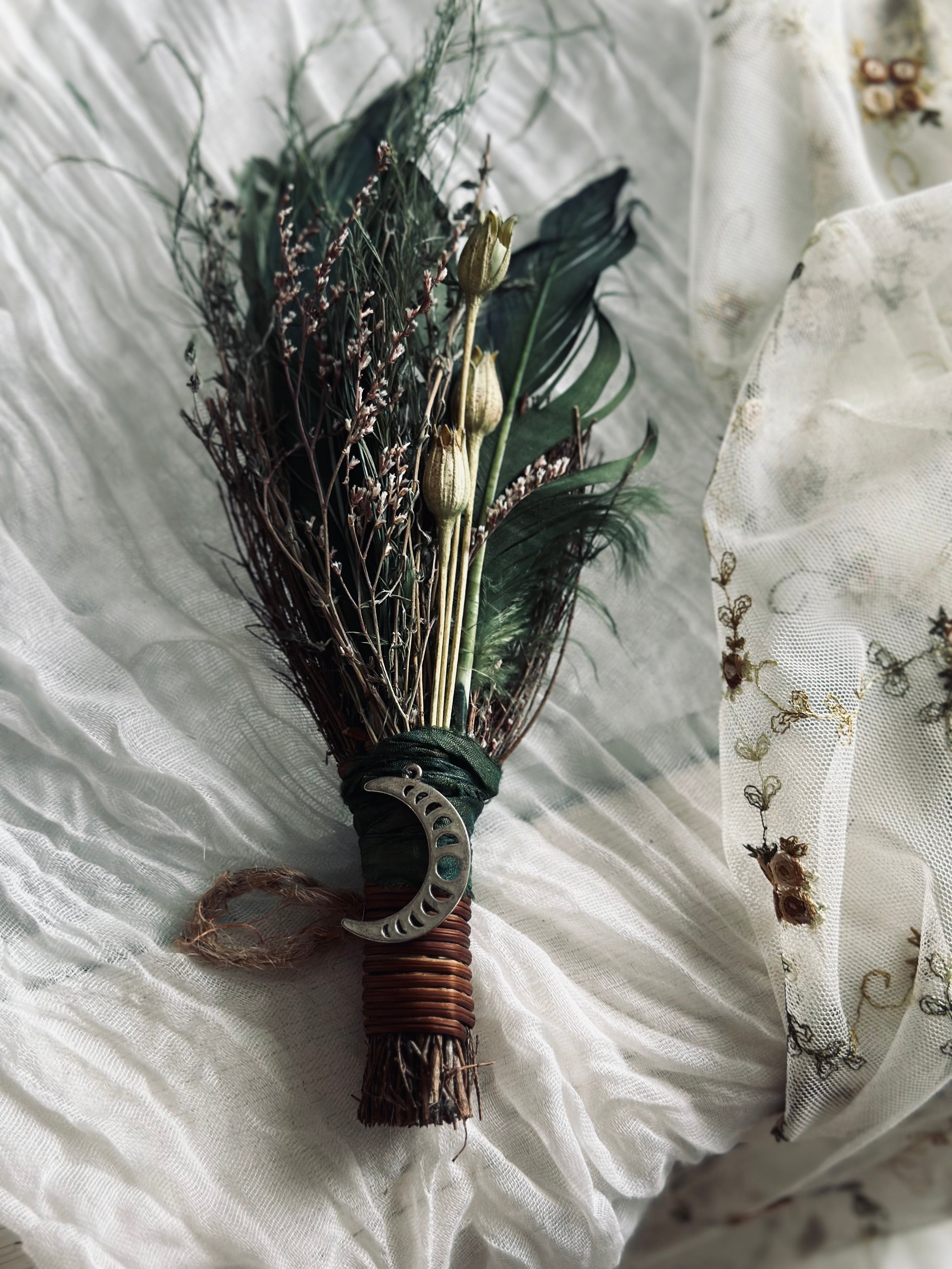 Cinnamon and Pine Besom Broom with Moon Charm – Topanga Window